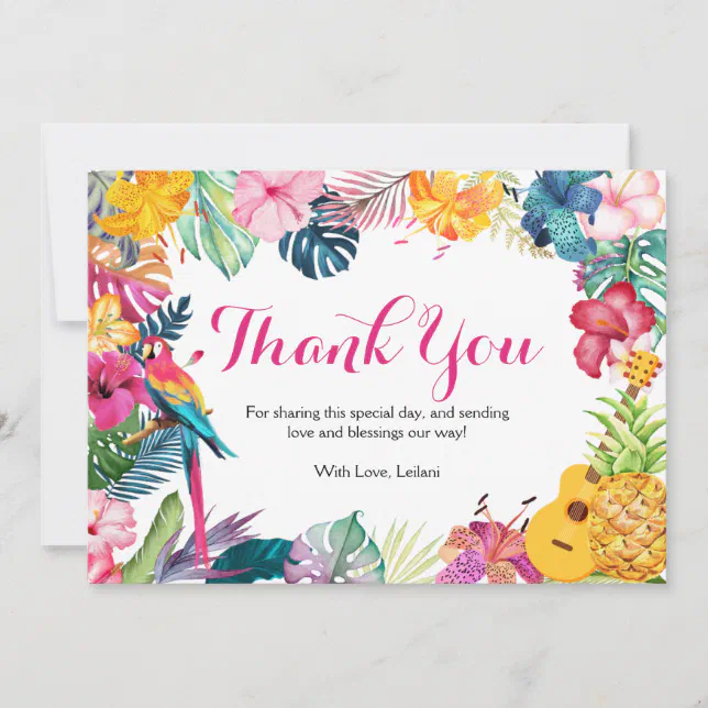Tropical Luau Thank You Card | Zazzle