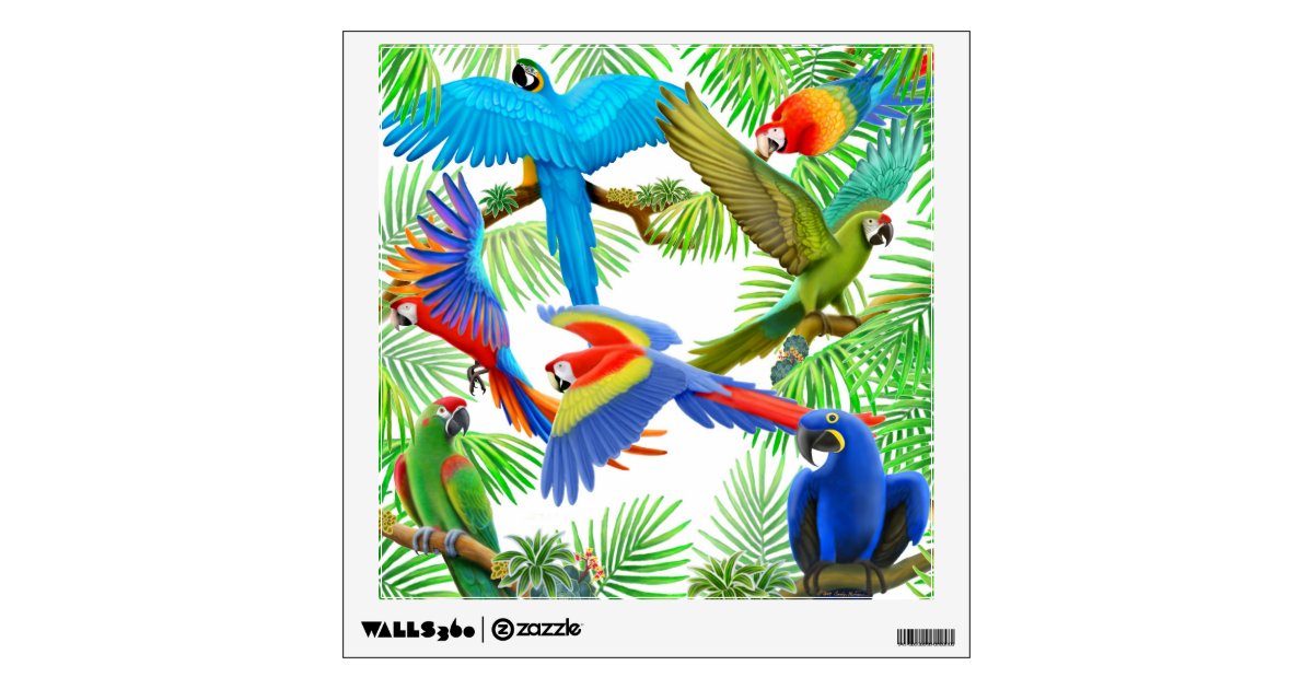 Tropical Macaw Jungle Wall Decal | Zazzle