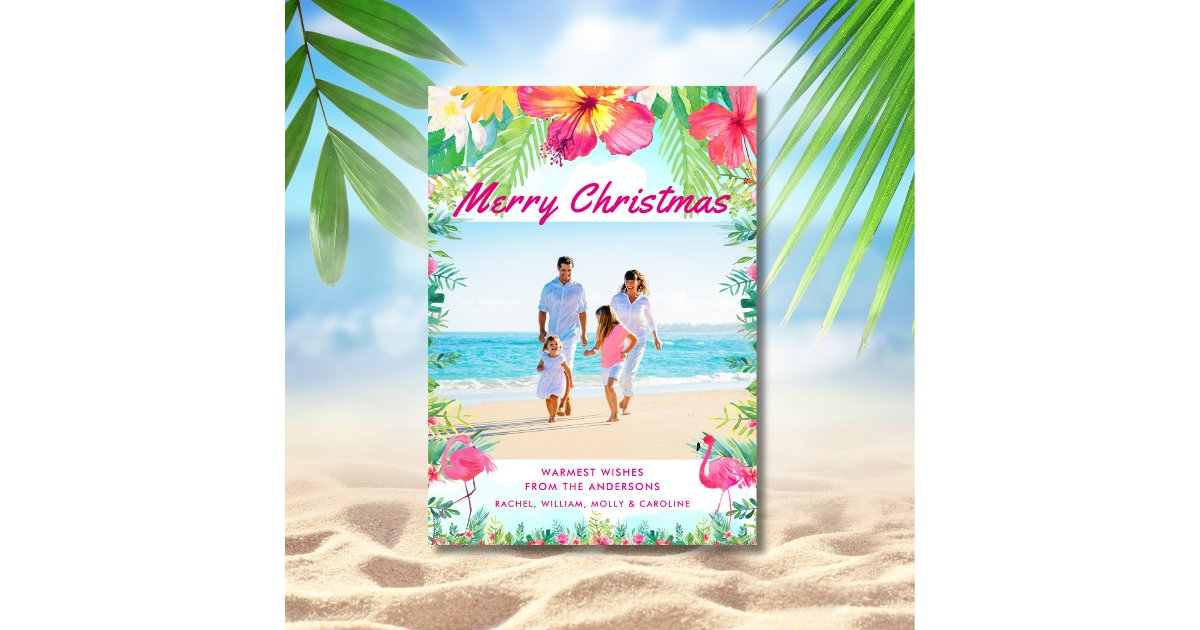 Tropical Merry Christmas Coastal Photo Holiday Card | Zazzle