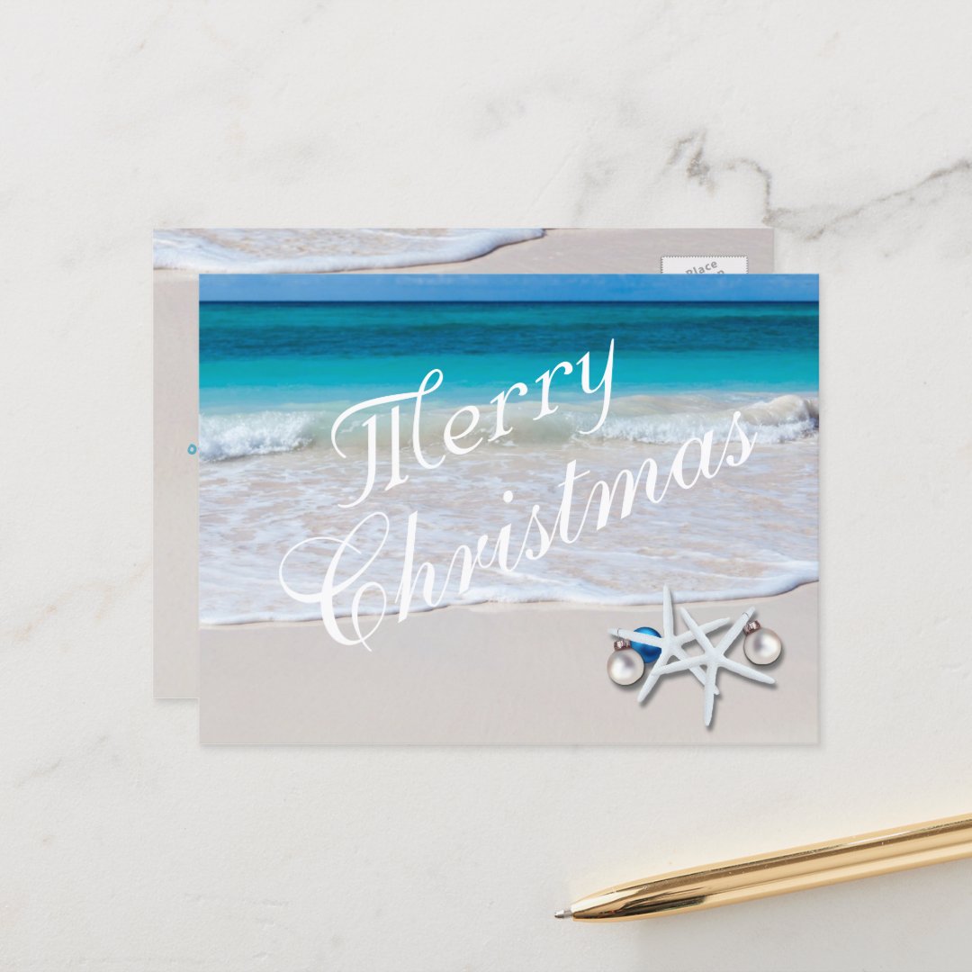 Tropical Merry Christmas Ocean Beach Postcard | Zazzle