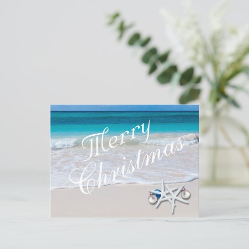 Tropical Merry Christmas Ocean Beach Postcard | Zazzle
