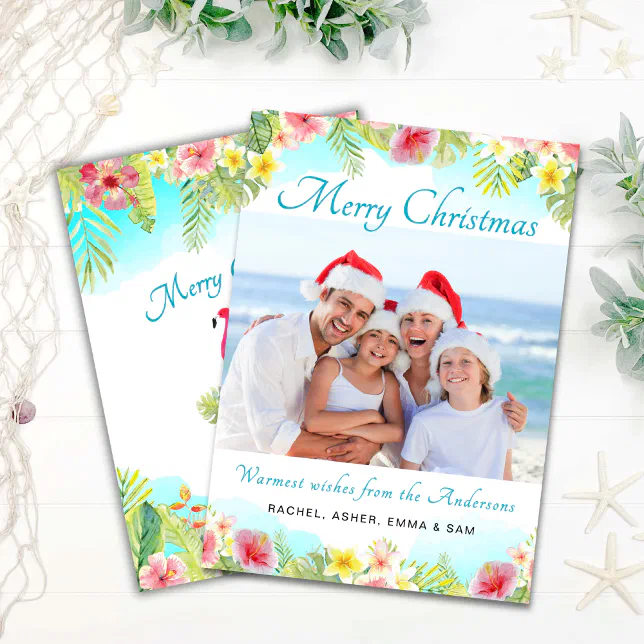 Tropical Merry Christmas Photo Holiday Card | Zazzle