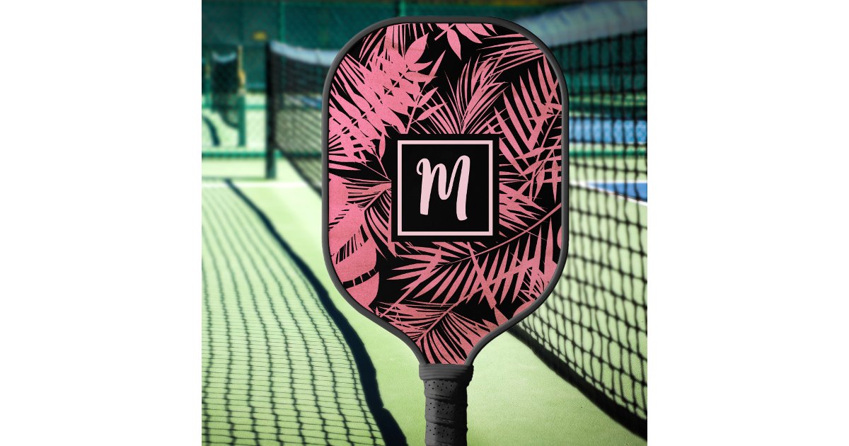 Tropical Monogram Rose Pink Palm Leaf Bold Modern Pickleball Paddle ...