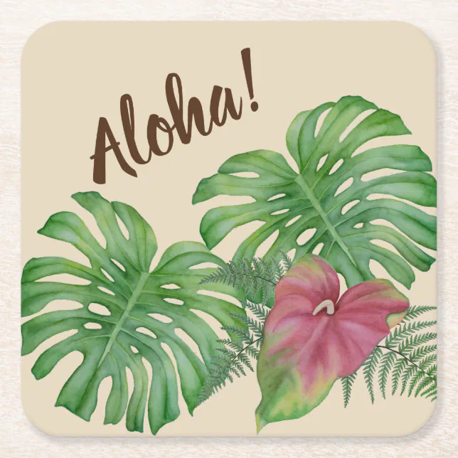 Tropical Monstera & Anthurium Aloha coasters | Zazzle