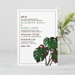 Tropical Monstera Beach Wedding Invitation | Zazzle