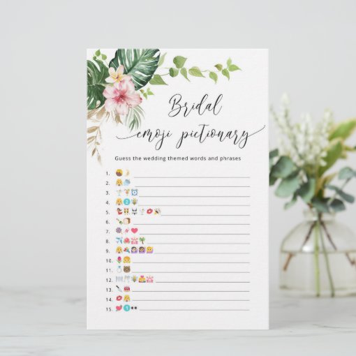 Tropical monstera bridal shower emoji pictionary | Zazzle