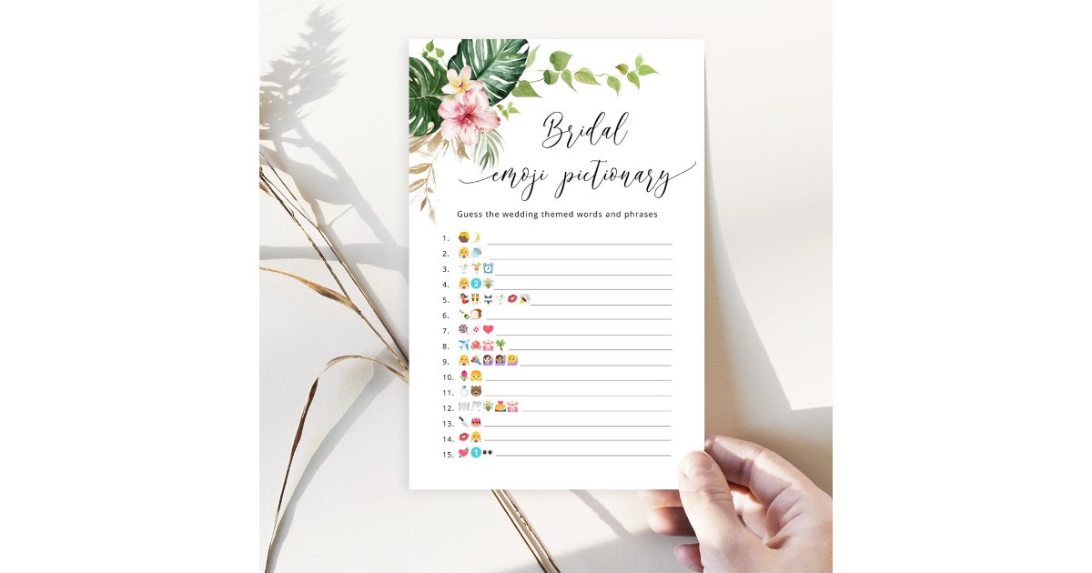 Tropical monstera bridal shower emoji pictionary | Zazzle