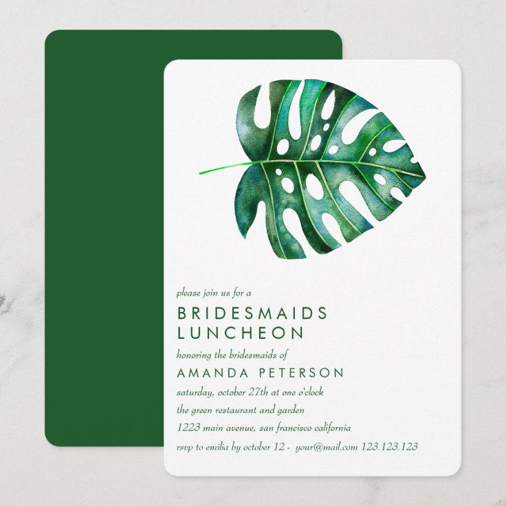 Tropical monstera Bridesmaids Luncheon Wedding Invitation | Zazzle