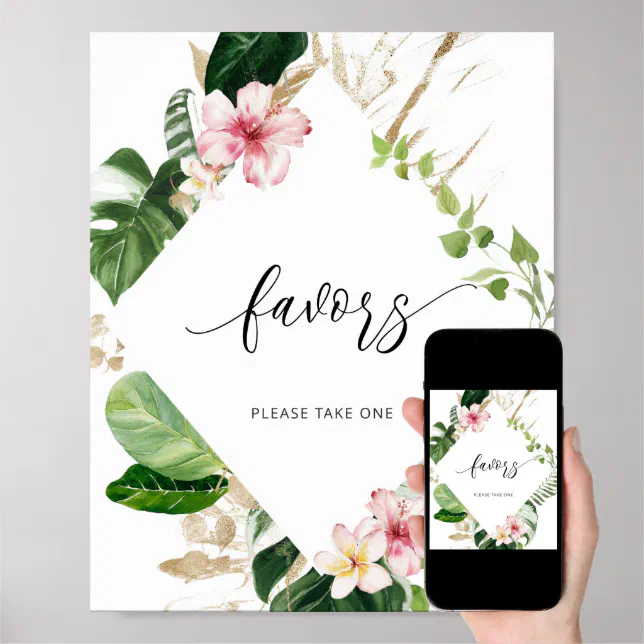 Tropical monstera favors please take one poster | Zazzle