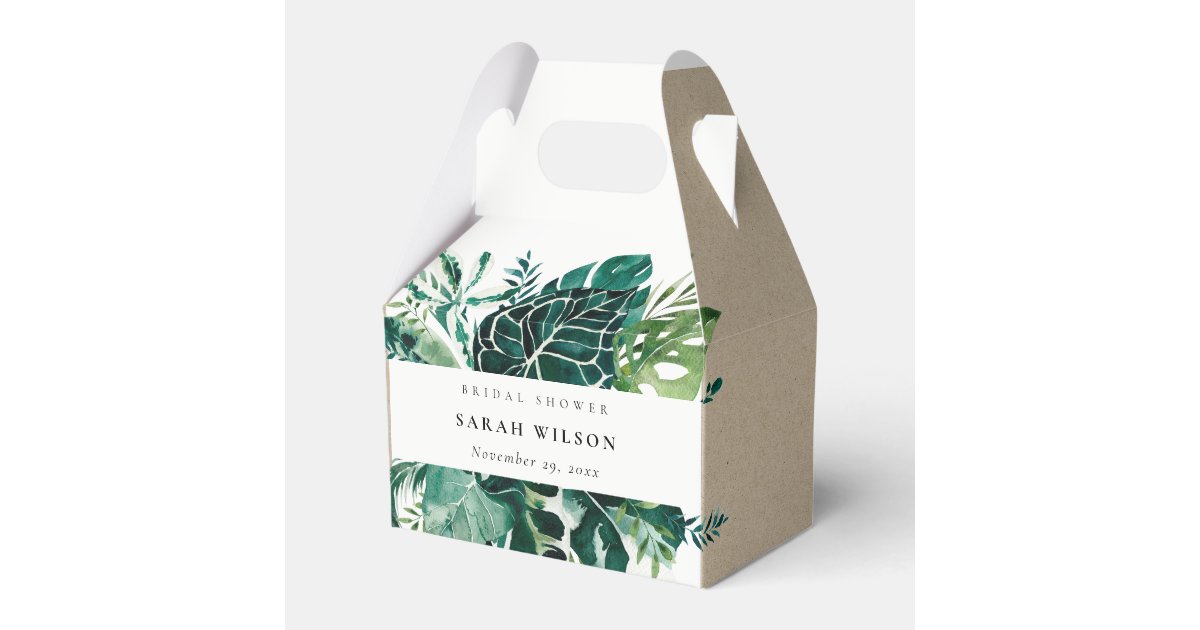 Tropical Monstera Green Foliage Bridal Shower Favor Boxes | Zazzle