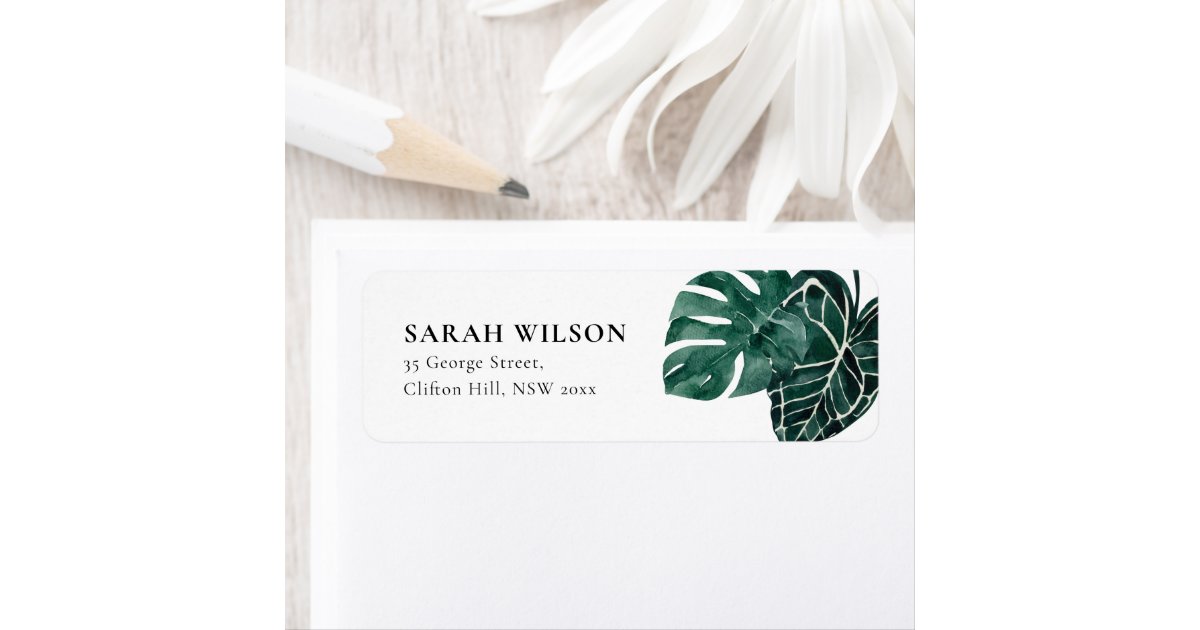 Tropical Monstera Green Foliage Leafy Address Label | Zazzle