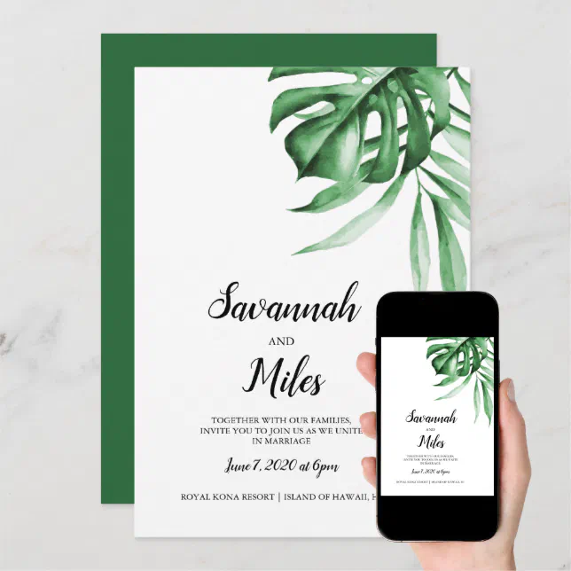 Tropical monstera leaf wedding invitation | Zazzle