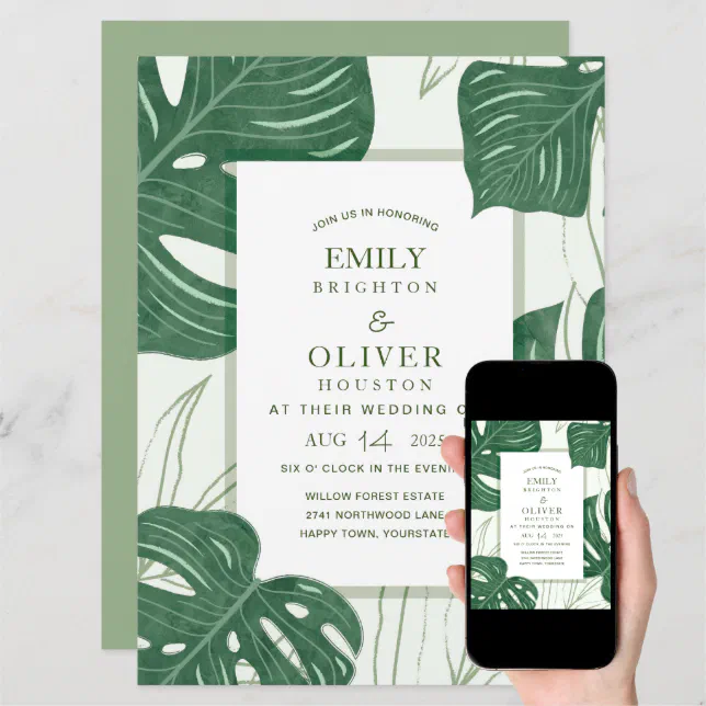 Tropical Monstera leaf wedding invitations | Zazzle