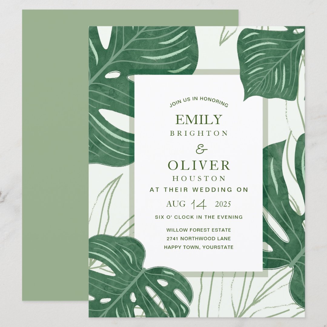 Tropical Monstera leaf wedding invitations | Zazzle