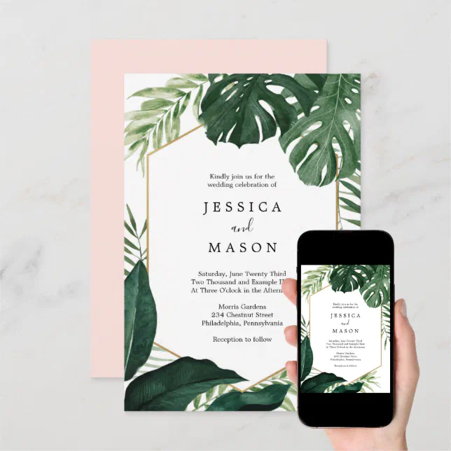 Tropical Monstera Wedding Invitation | Zazzle