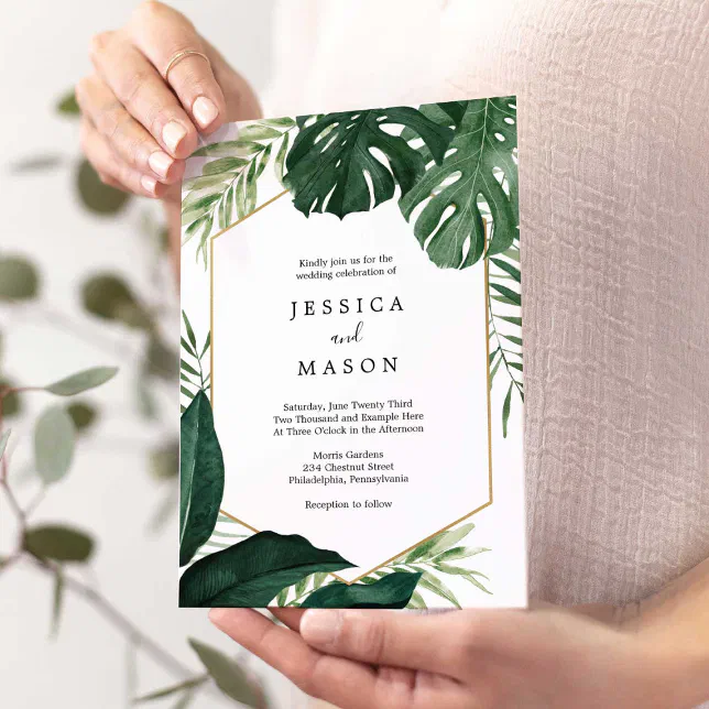 Tropical Monstera Wedding Invitation | Zazzle