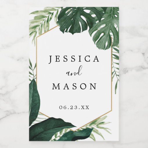 Tropical Monstera Wedding Mini Wine Labels | Zazzle