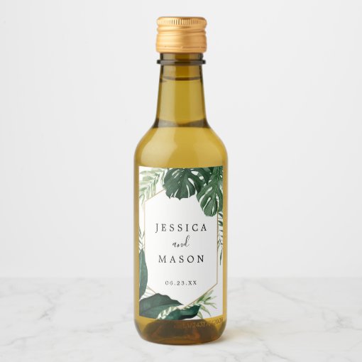 Tropical Monstera Wedding Mini Wine Labels | Zazzle