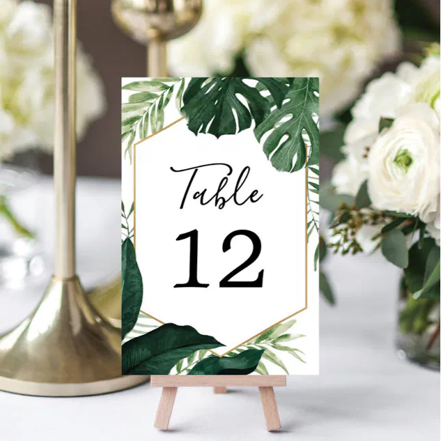 Tropical Monstera Wedding Table Numbers | Zazzle