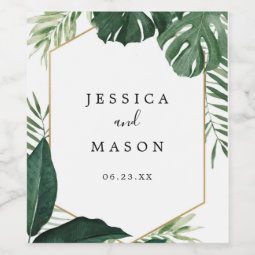 Tropical Monstera Wedding Wine Labels | Zazzle