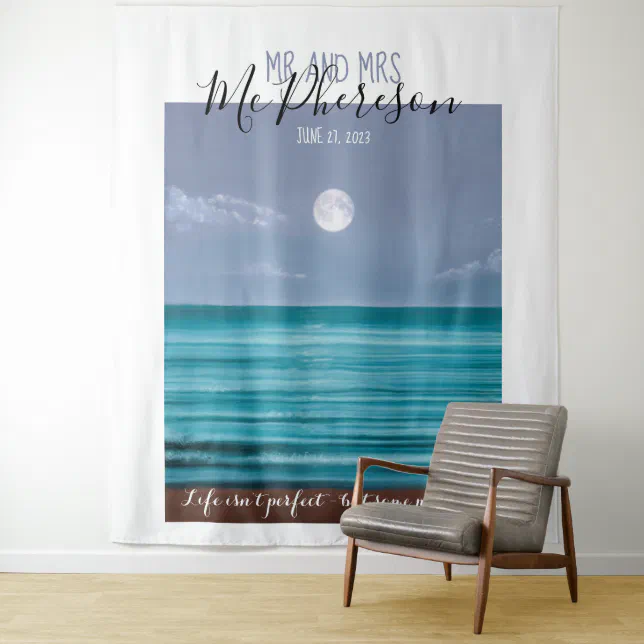 Tropical moonlit beach photo booth backdrop | Zazzle
