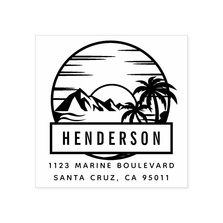 Tropical Mountain & Beach | Last Name Address Rubber Stamp | Zazzle