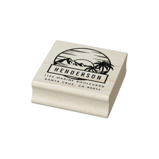 Tropical Mountain & Beach | Last Name Address Rubber Stamp | Zazzle