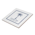 Tropical Navy Blue White Palm Tree Custom Ceramic Tile | Zazzle