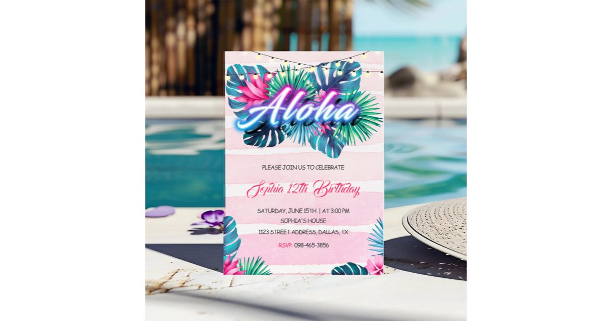 Tropical Neon Birthday Invitation | Zazzle