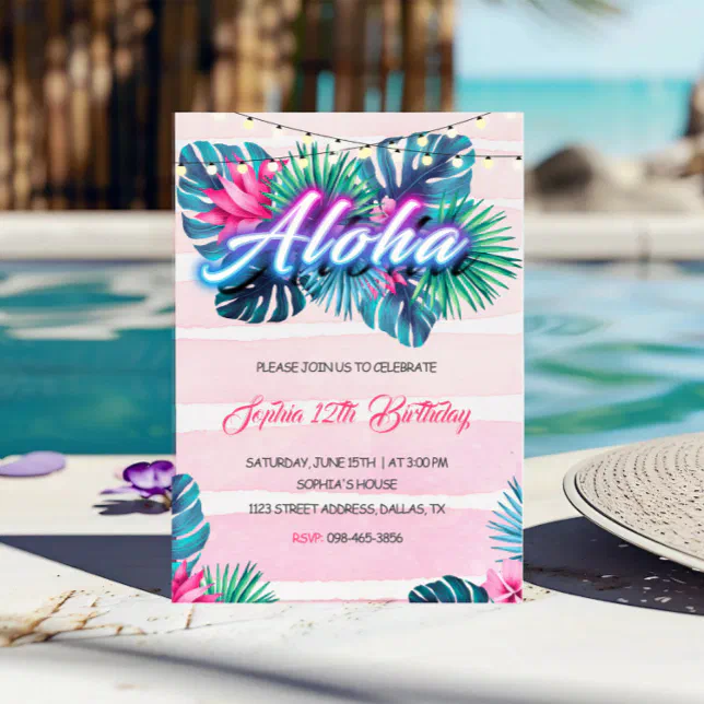 Tropical Neon Birthday Invitation | Zazzle