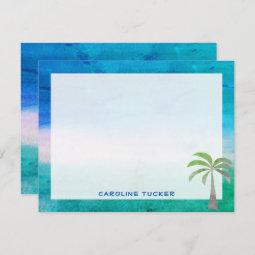 Tropical Ocean Beach Palm Tree Stationery Note Card | Zazzle