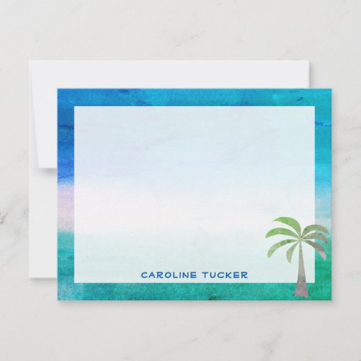 Tropical Ocean Beach Palm Tree Stationery Note Card | Zazzle