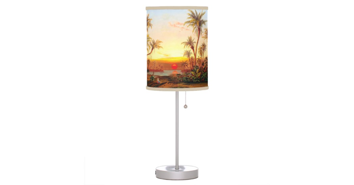 Tropical Ocean Beach Palm Tree Sunset Table Lamp | Zazzle