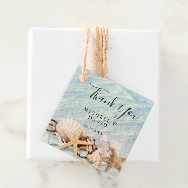 Tropical Ocean Beach Seashell Thank You Favor Tags | Zazzle