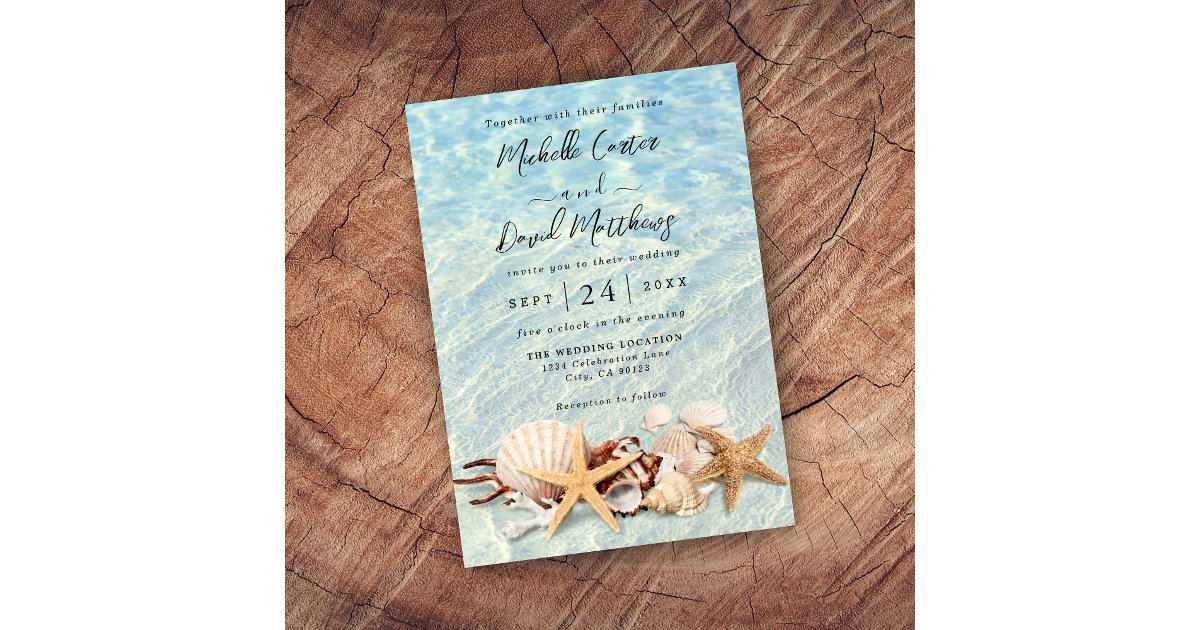 Tropical Ocean Beach Seashell Wedding Invitation | Zazzle