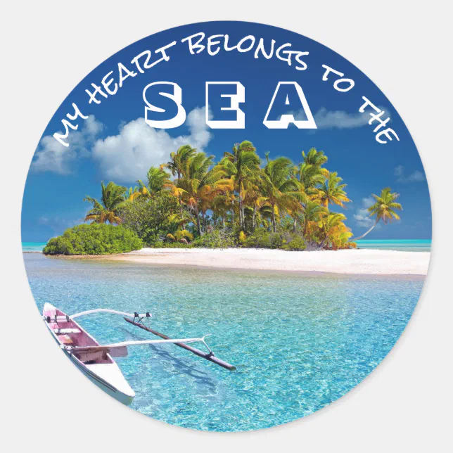 Tropical Ocean Beach Typography Classic Round Sticker | Zazzle