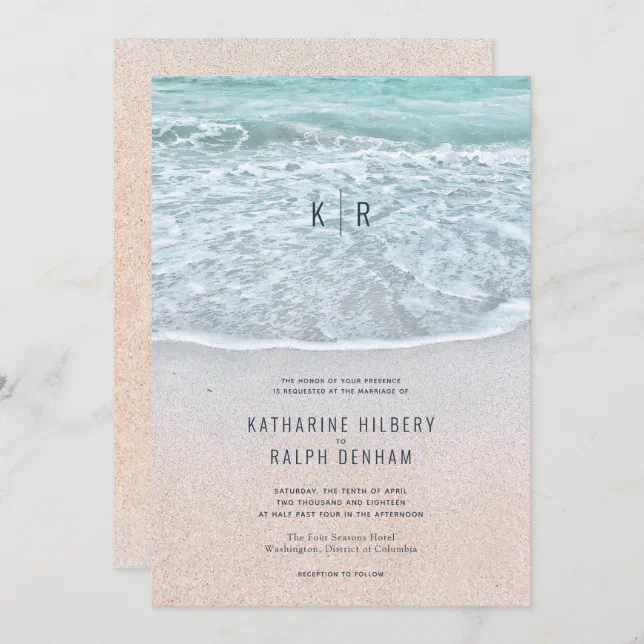 Tropical Ocean & Sandy Beach Monogram Wedding Invitation | Zazzle