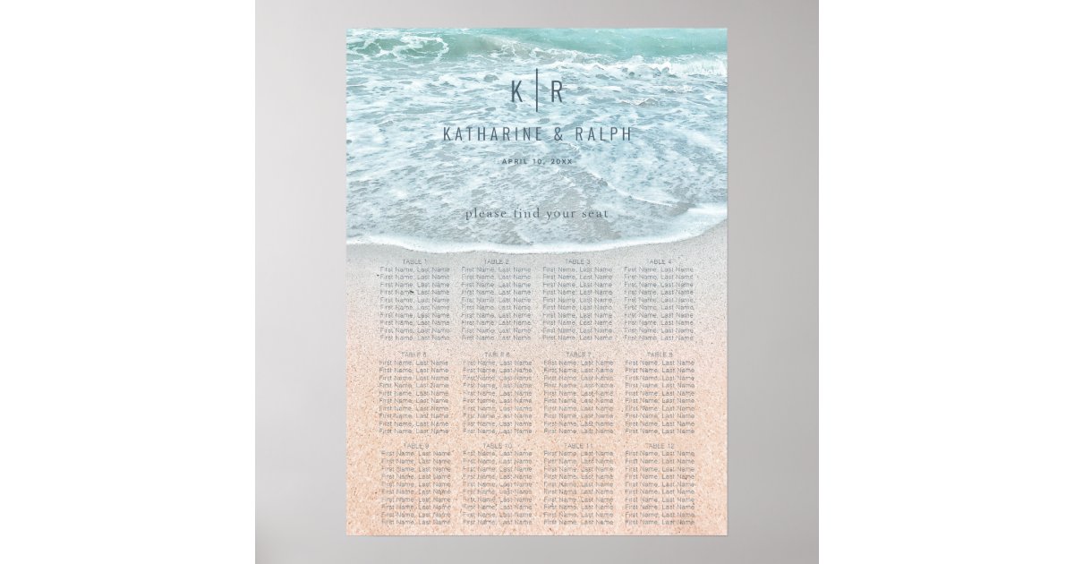 Tropical Ocean & Sandy Beach Wedding Seating Chart | Zazzle