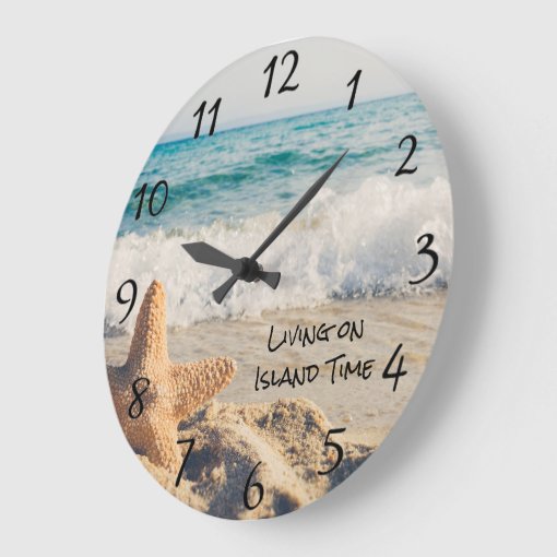 Tropical Ocean View Beach Life Starfish Waves Large Clock | Zazzle
