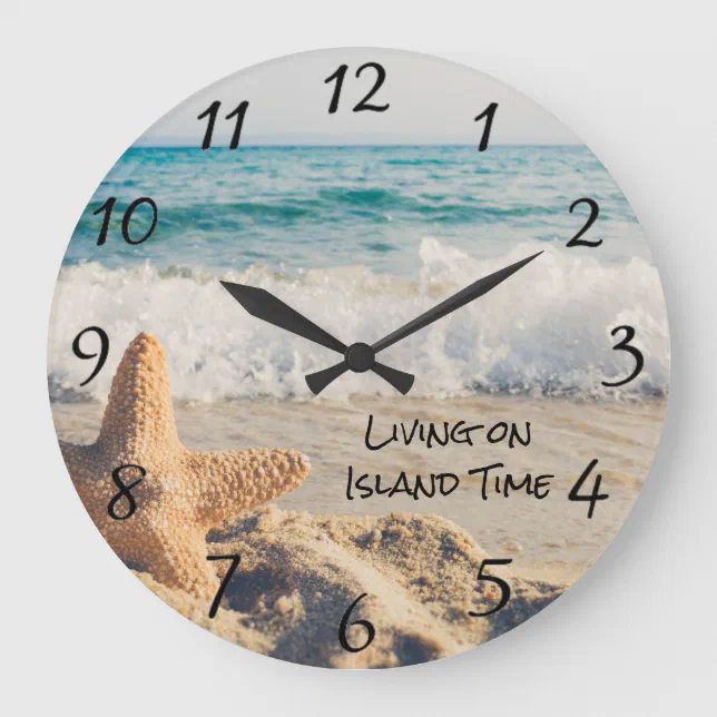 Tropical Ocean View Beach Life Starfish Waves Large Clock | Zazzle