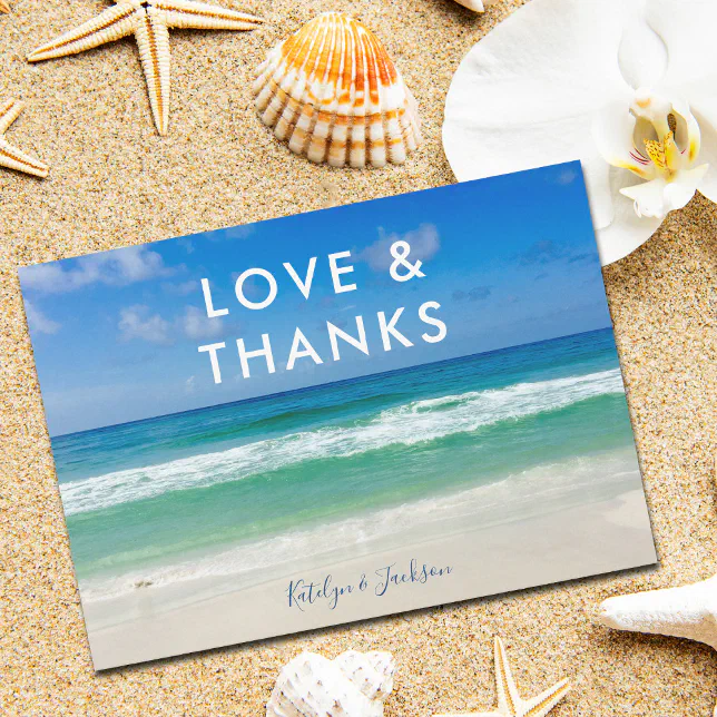 Tropical Ocean Waves Love & Thanks Beach Wedding Thank You Card | Zazzle