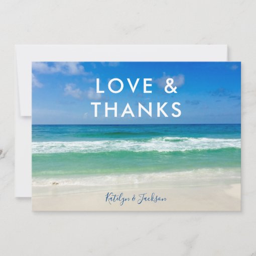 Tropical Ocean Waves Love & Thanks Beach Wedding Thank You Card | Zazzle