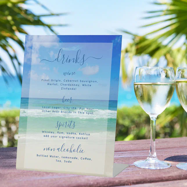 Tropical Ocean Waves Photo Beach Bar Drinks Menu Pedestal Sign | Zazzle