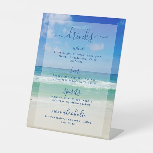 Tropical Ocean Waves Photo Beach Bar Drinks Menu Pedestal Sign | Zazzle