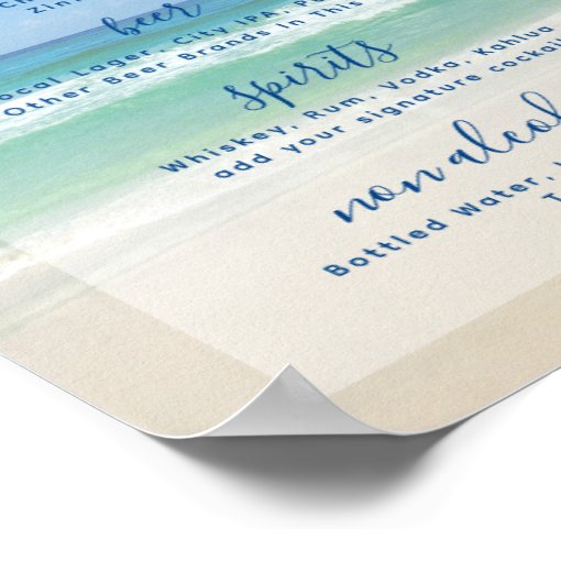 Tropical Ocean Waves Photo Beach Bar Drinks Menu Poster | Zazzle