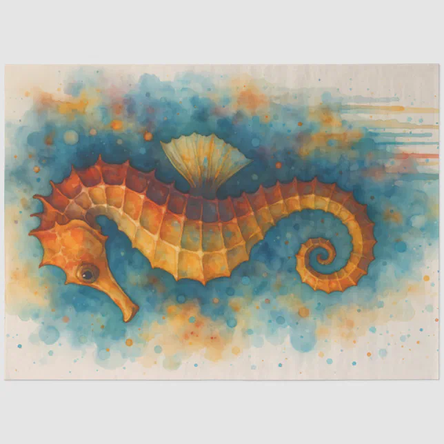 Tropical Orange Seahorse Watercolor Ocean Nautical Tissue Paper | Zazzle