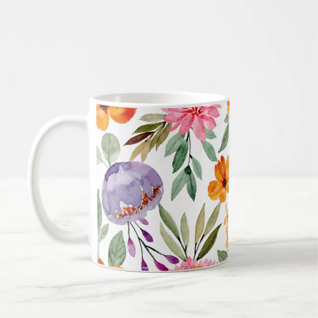 Tropical Orange Yellow Pink Lilac Floral Pattern Coffee Mug | Zazzle