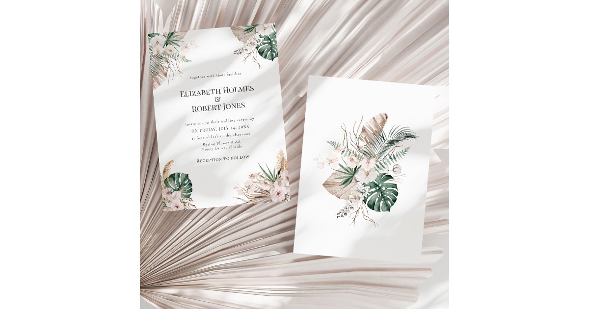 Tropical Orchid and Monstera Wedding Invitation | Zazzle