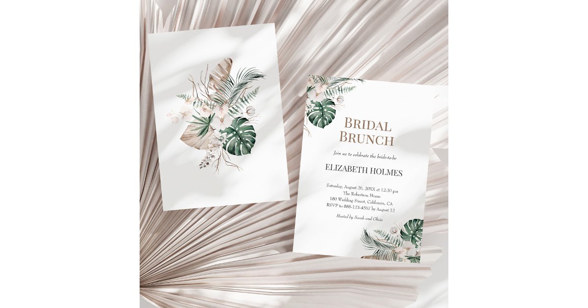 Tropical Orchid Monstera Bridal Brunch Invitation | Zazzle