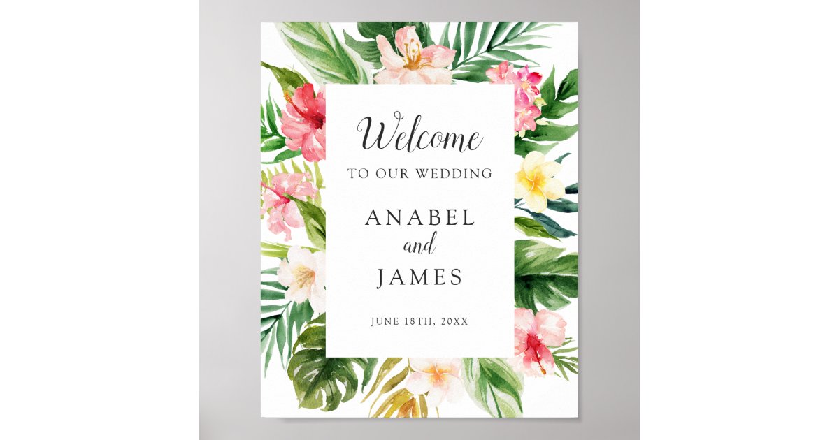 Tropical Palm Banana Leaf Blush Floral Welcome Poster | Zazzle